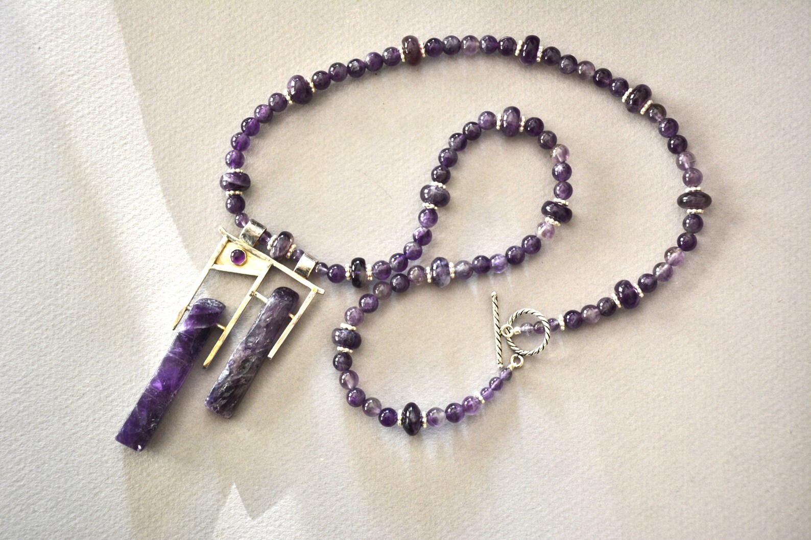 Amethyst Necklace, Sterling Silver Pendant, Amethyst Stick Pendant ...