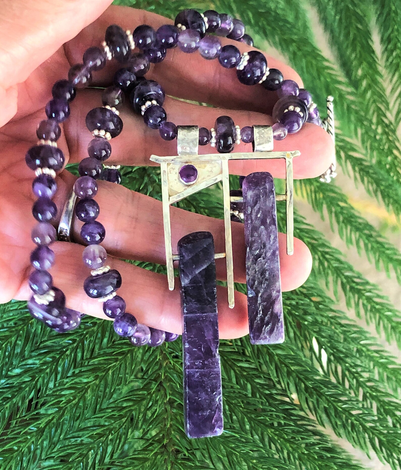 Amethyst Necklace, Sterling Silver Pendant, Amethyst Stick Pendant ...