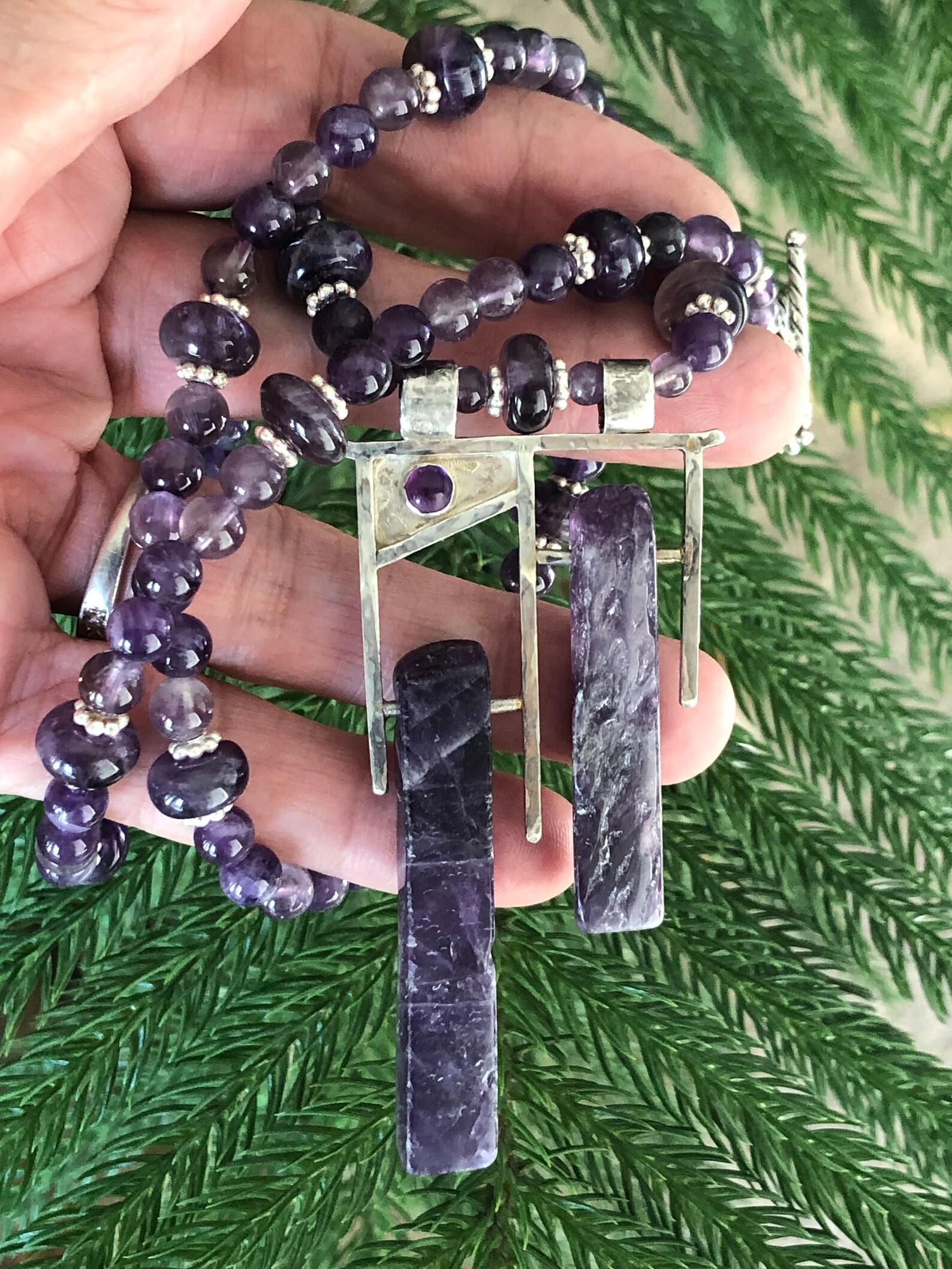 Amethyst Necklace, Sterling Silver Pendant, Amethyst Stick Pendant ...