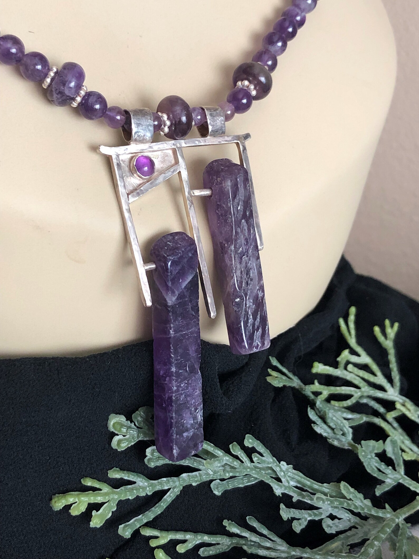 Amethyst Necklace, Sterling Silver Pendant, Amethyst Stick Pendant ...