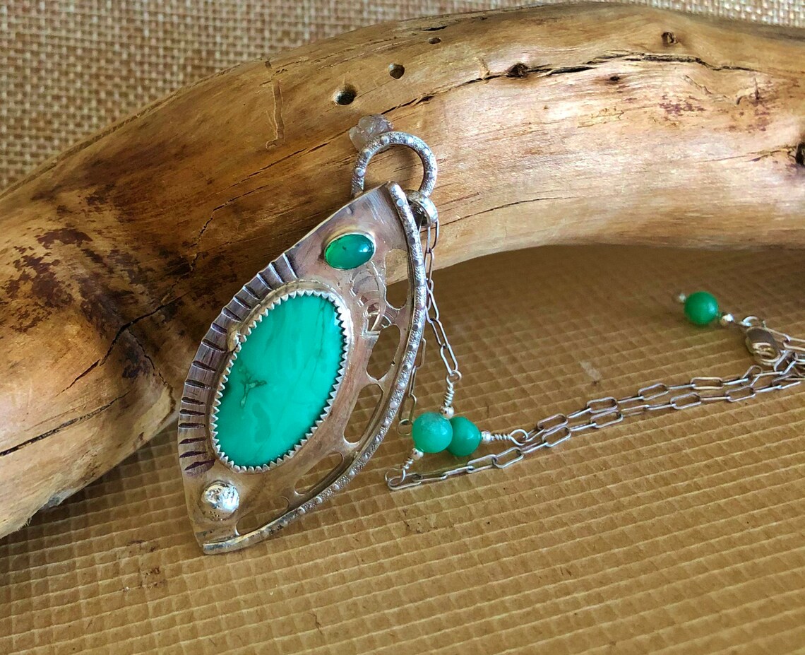 Green Variscite Jasper Pendent Chyrsophase Accent Sterling - Etsy