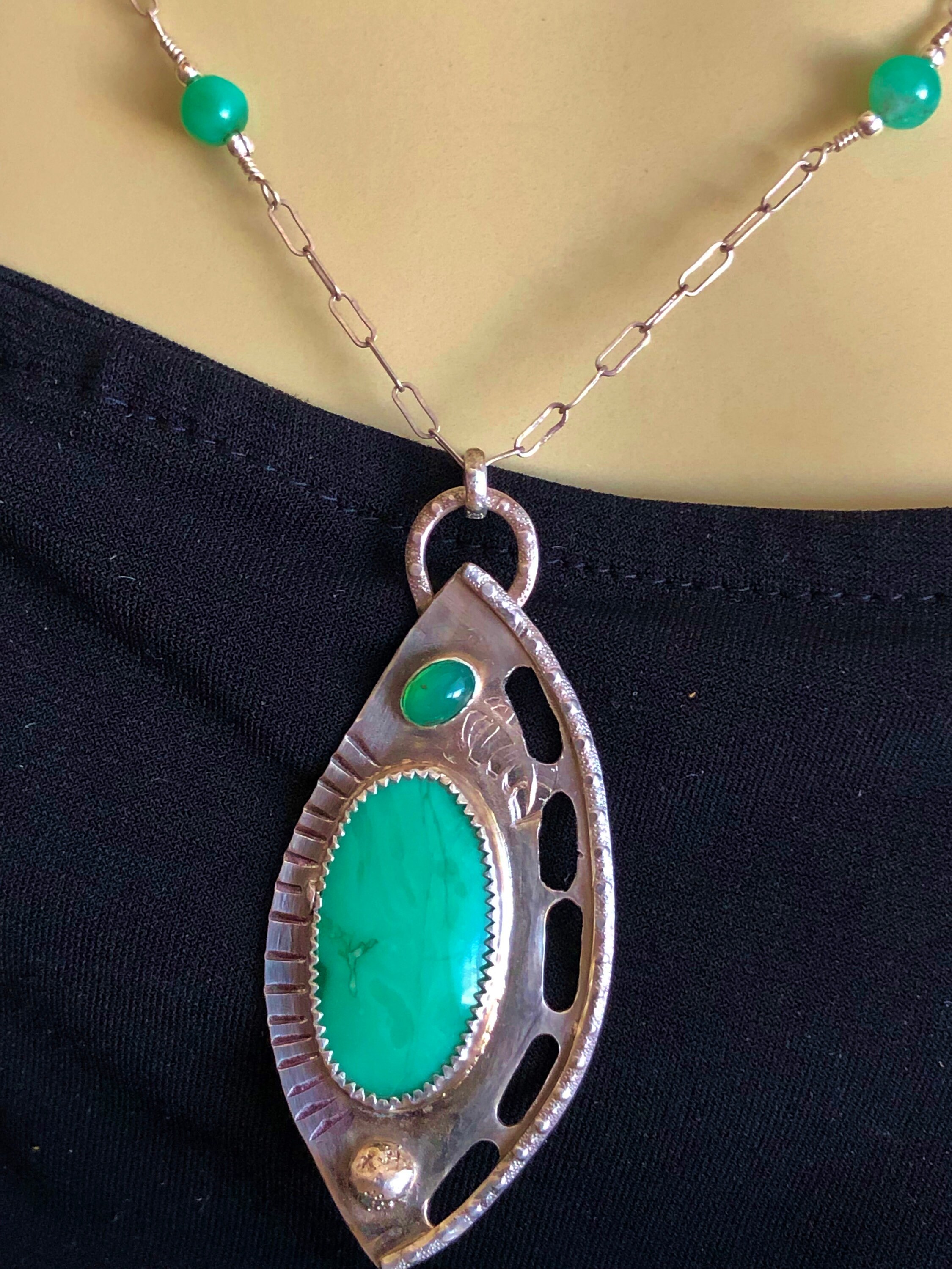 Green Variscite Jasper Pendent Chyrsophase Accent Sterling - Etsy