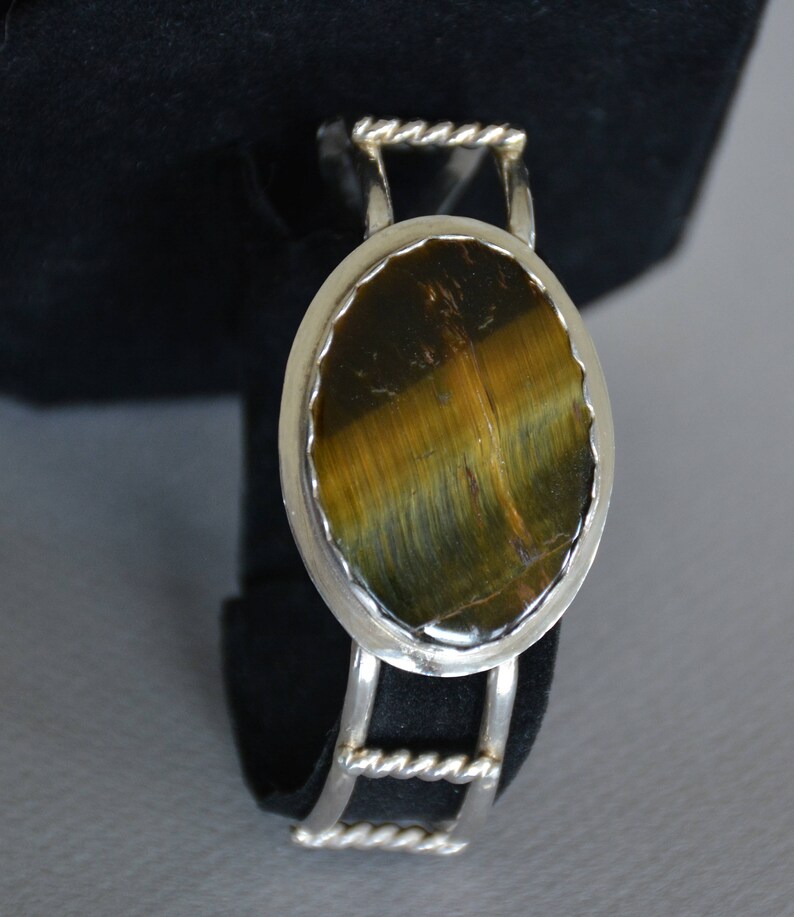 Sterling Silver Cuff Bracelet Blue Tiger Eye Cuff Bracelet | Etsy