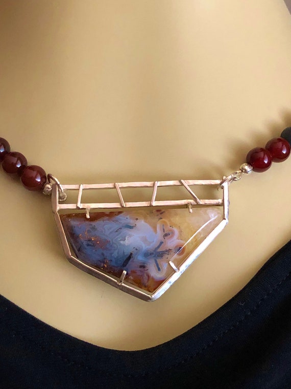 Amazing Plume Agate Pendant in Sterling Silver Heavy Gauge | Etsy