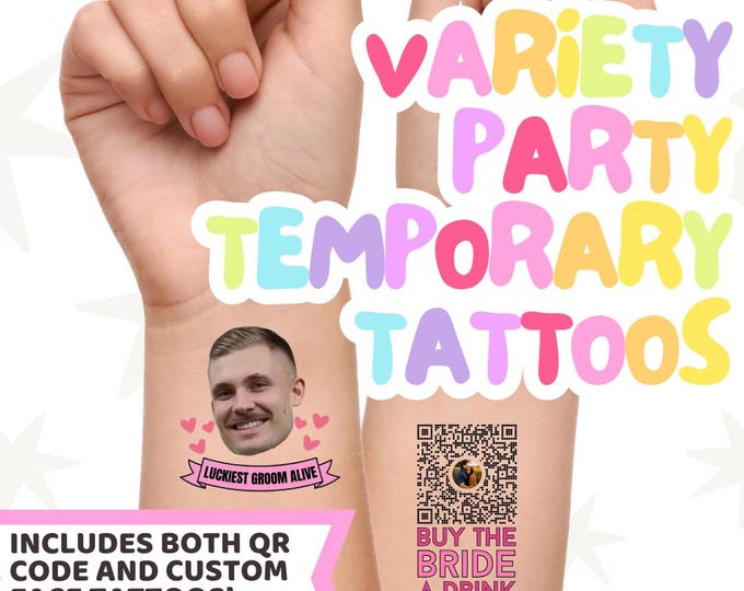 VARIETY Pack Venmo QR Code Bachelorette Temporary Tattoos / Bach Party ...