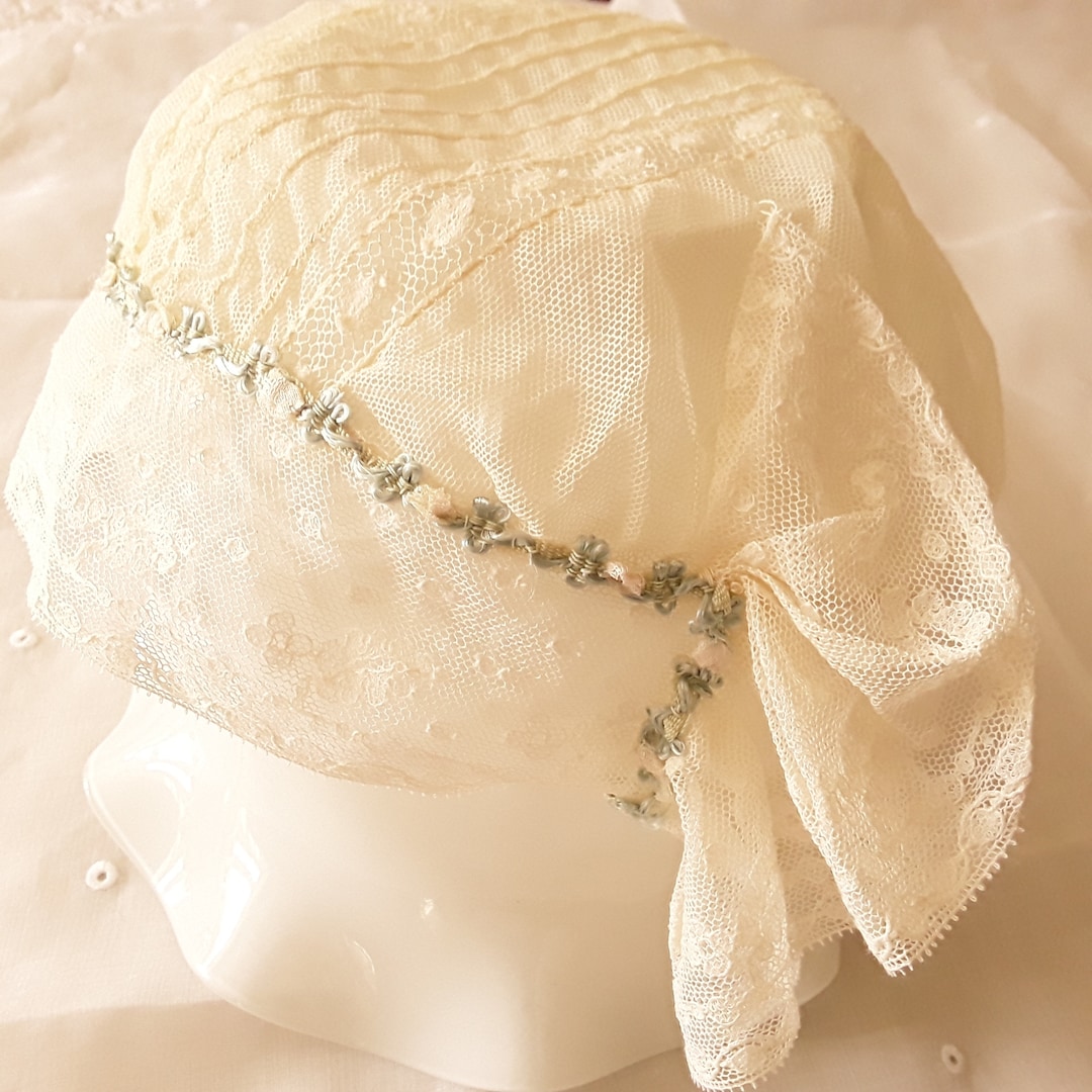 Antique Lace Boudoir Cap/ Bonnet With Ribbon Trim - Etsy