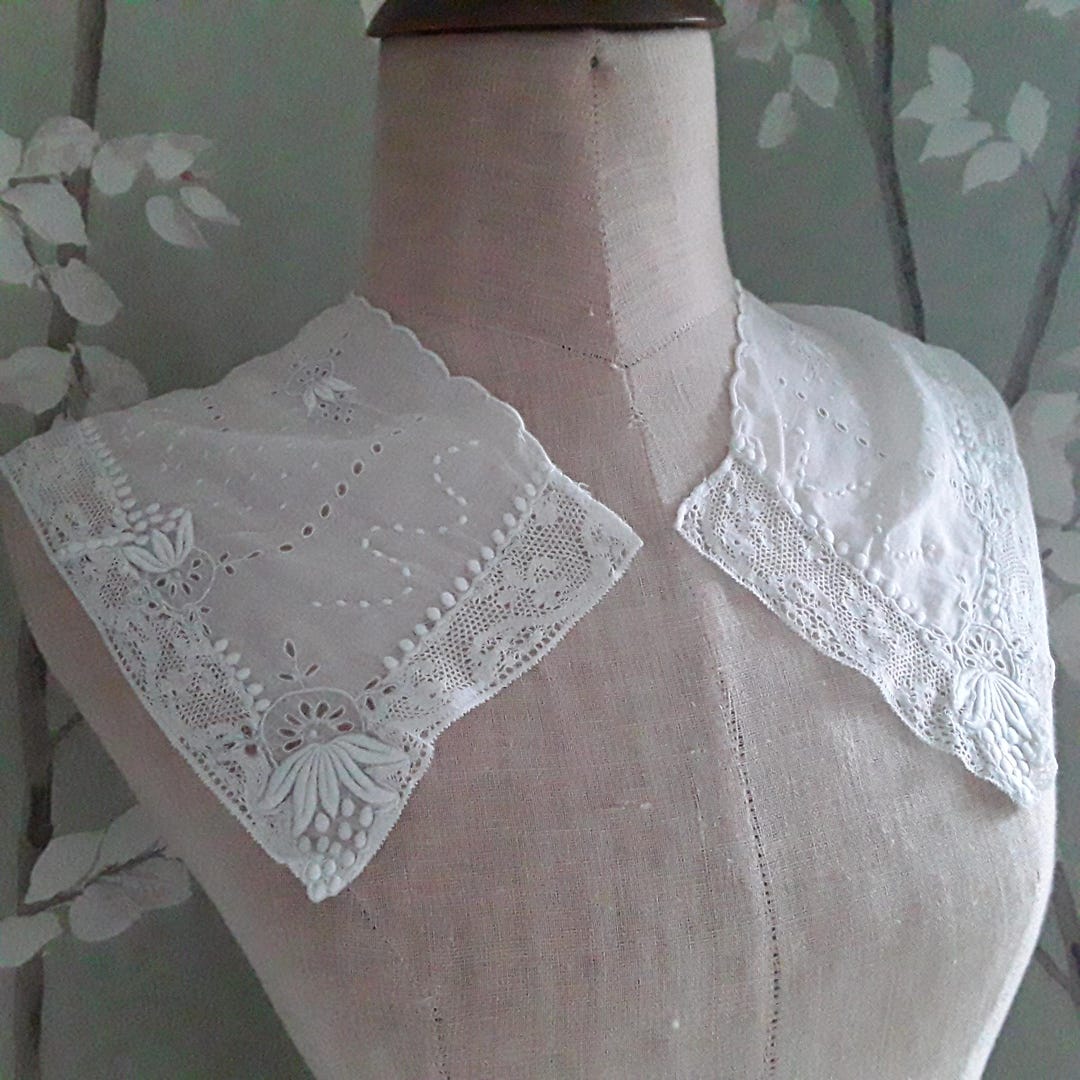 A Whitework Embroidered Antique Collar With Lace Trim - Etsy