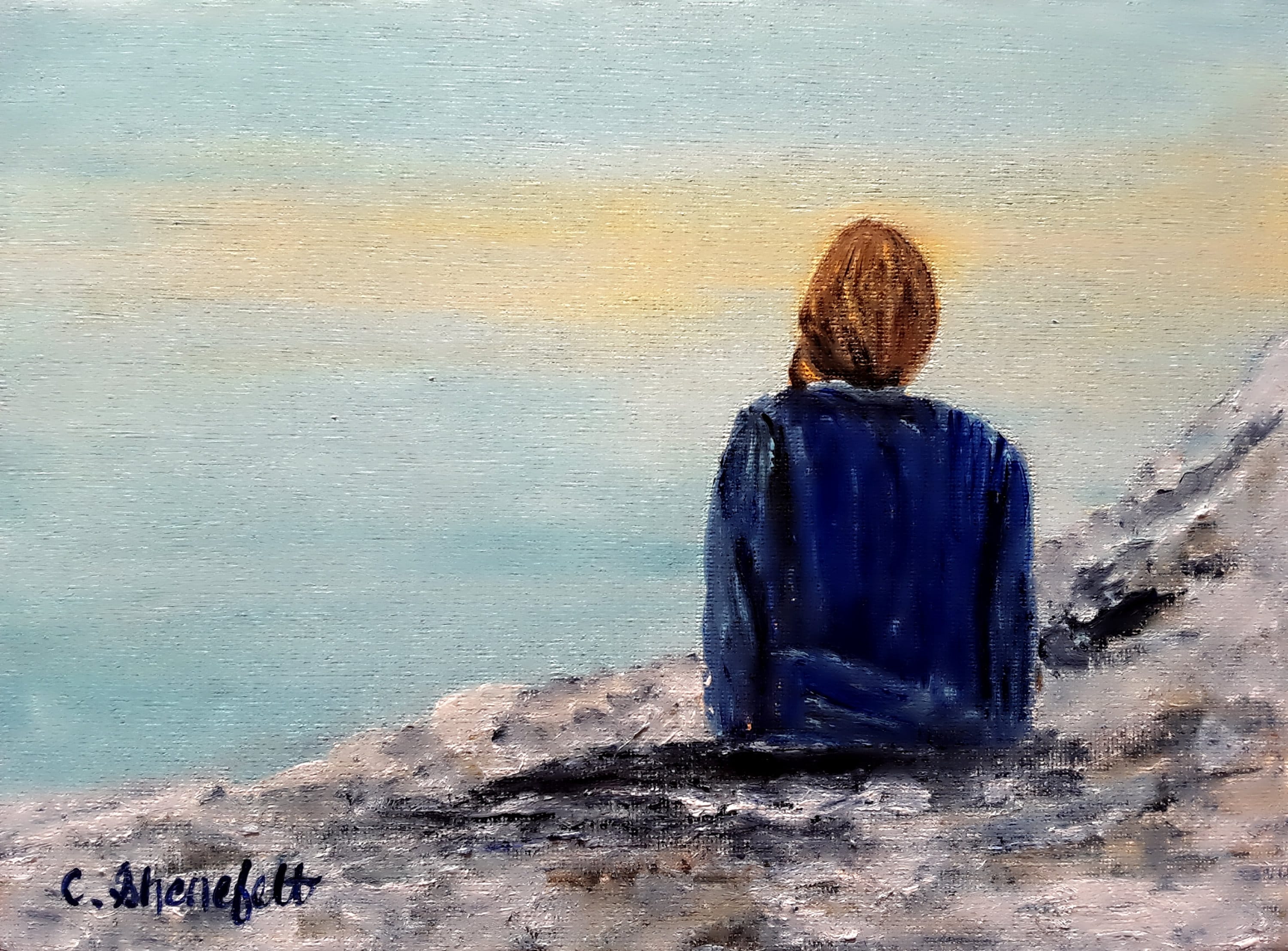 Original Drawing Seaside Nature painting contemplation of the ocean ...
