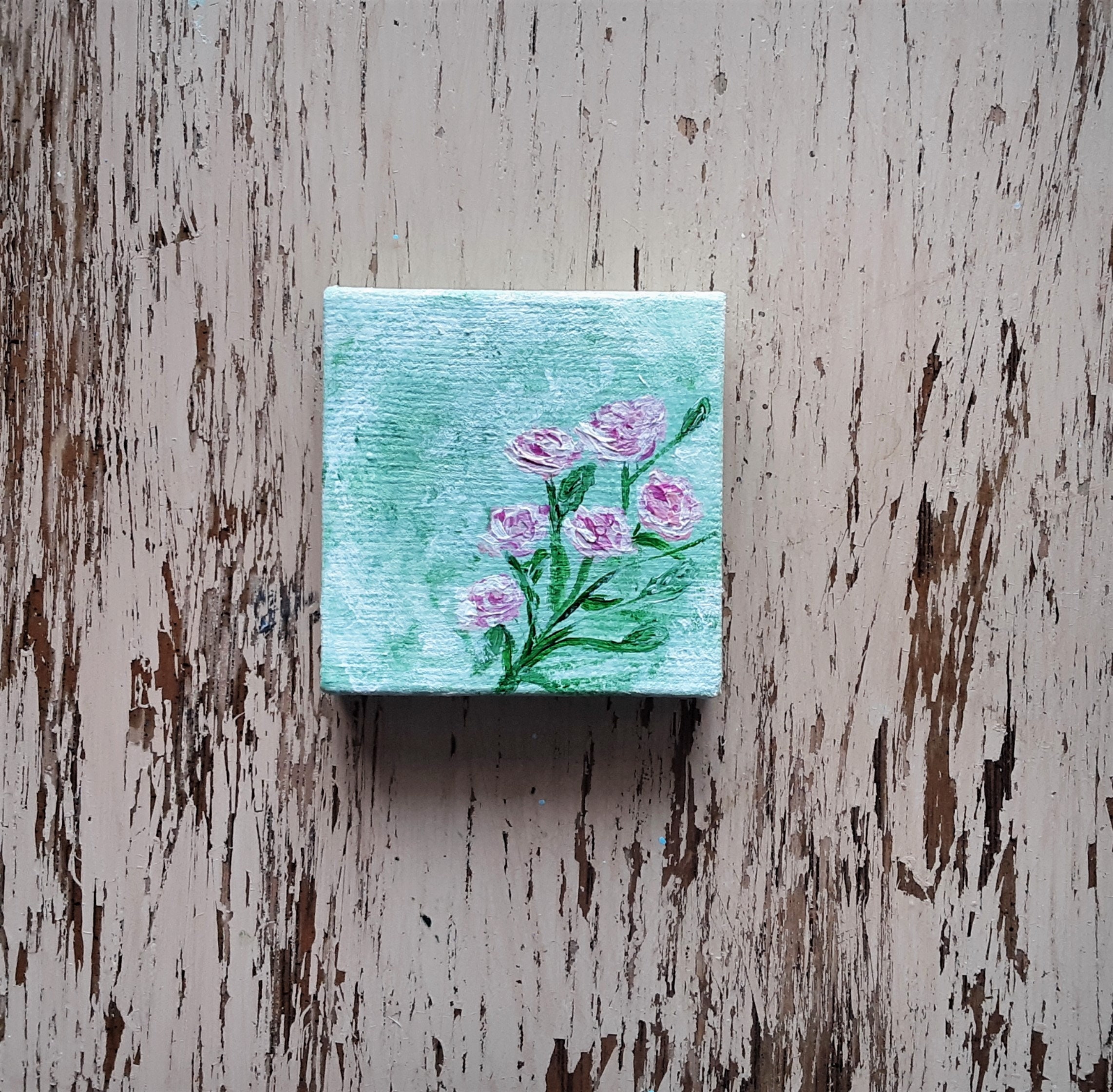 Pink Rose Painting Tiny Rose Painting Miniature Painting Free Shipping ...