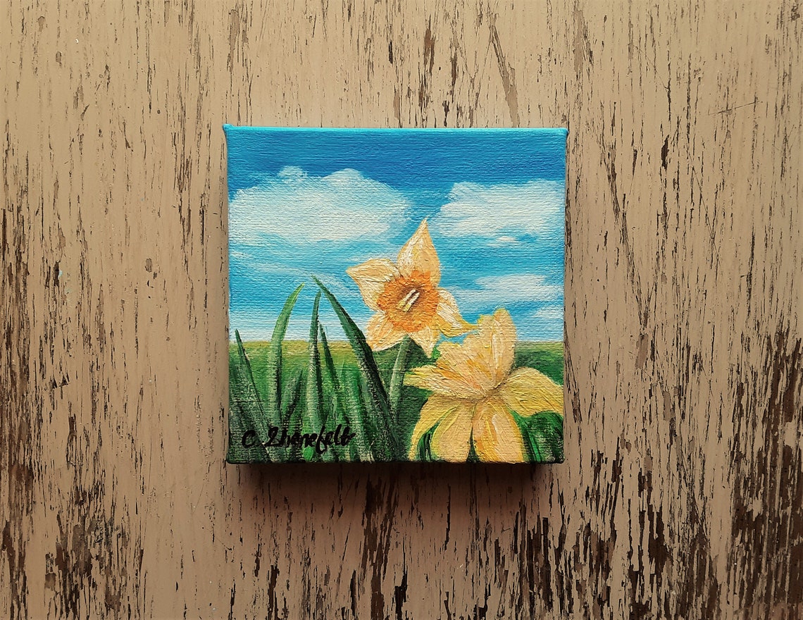 Daffodil Painting Spring Flowers Landscape Painting Flower Field ...