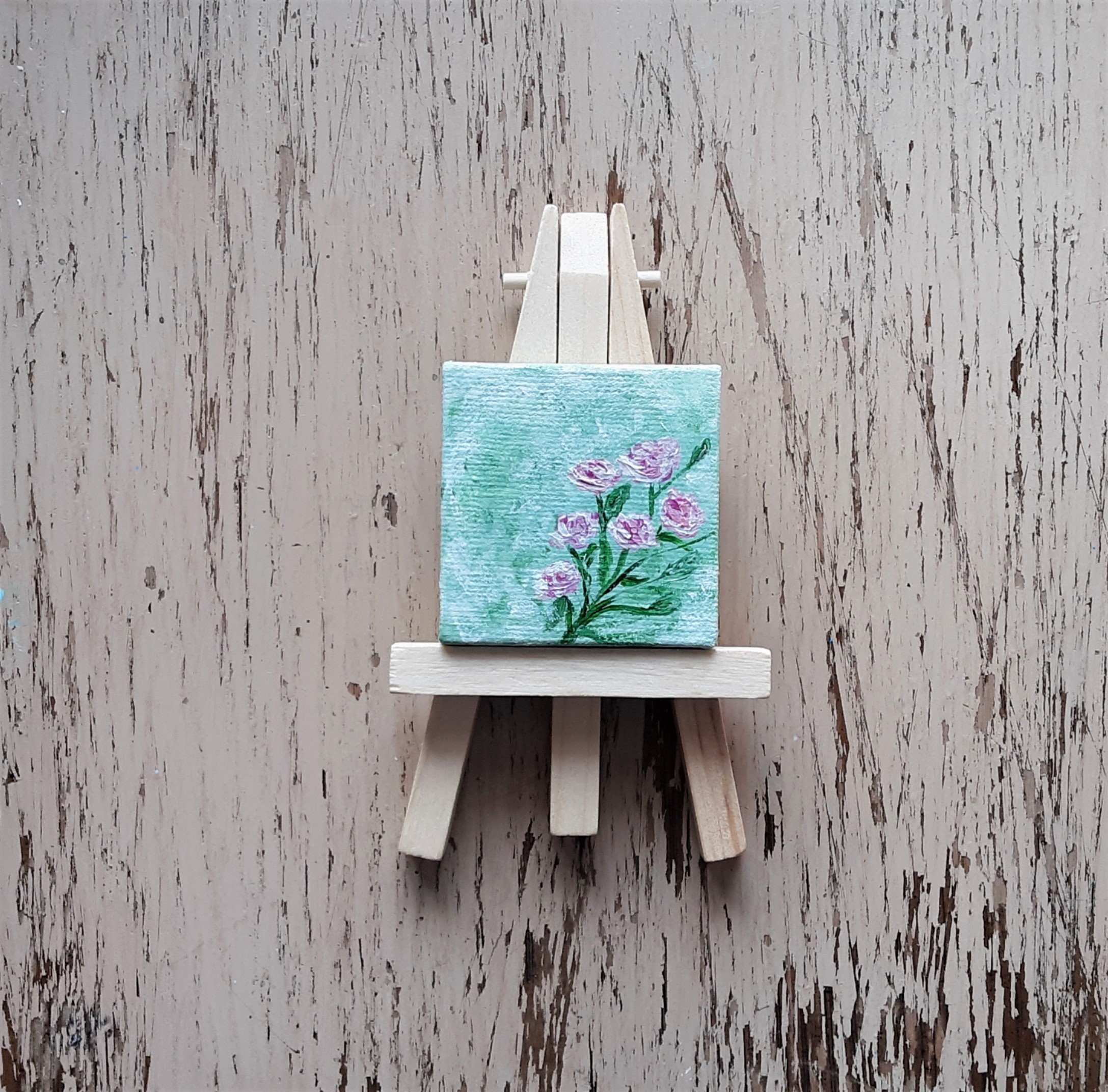 Pink Rose Painting Tiny Rose Painting Miniature Painting Free Shipping ...