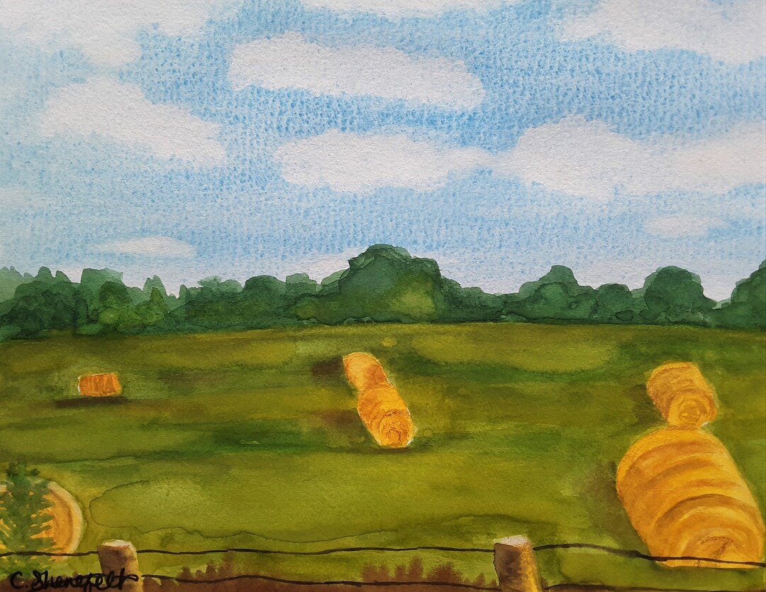 Hay Bales Painting Landscape Painting Countryside Painting Original ...