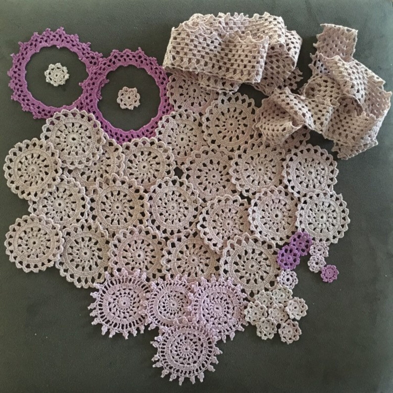 DOILY Set of 44 LACE COTTON Vintage Hand Dyed Color Crocheted Doilies ...