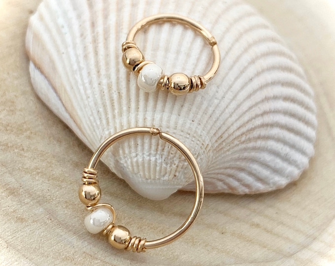Gold Cartilage Hoop Earring for Upper Ear Piercings, Beaded Nose Ring ...