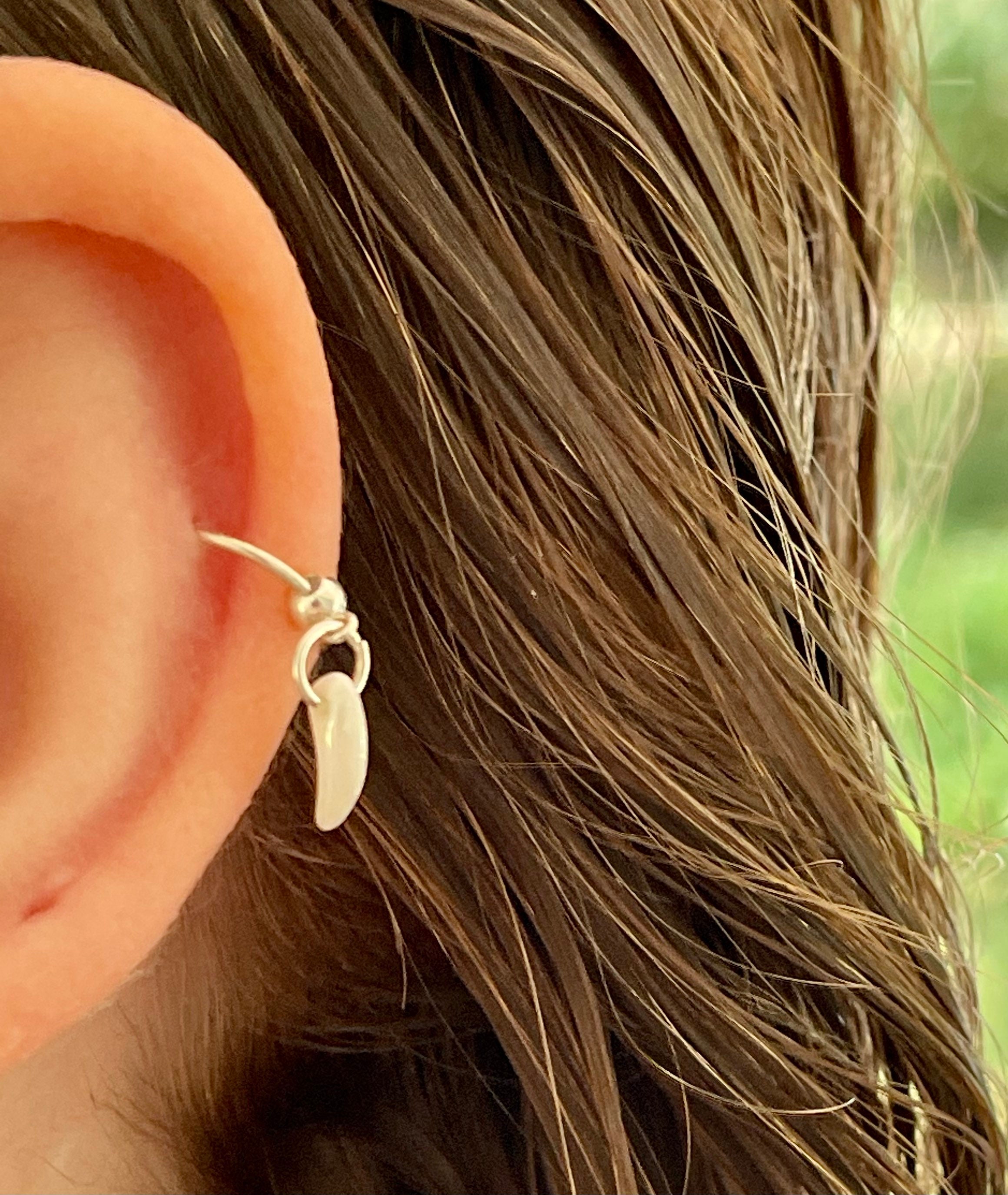 8mm Helix Hoop with Charm Dangle Sterling Silver & Glass | Etsy