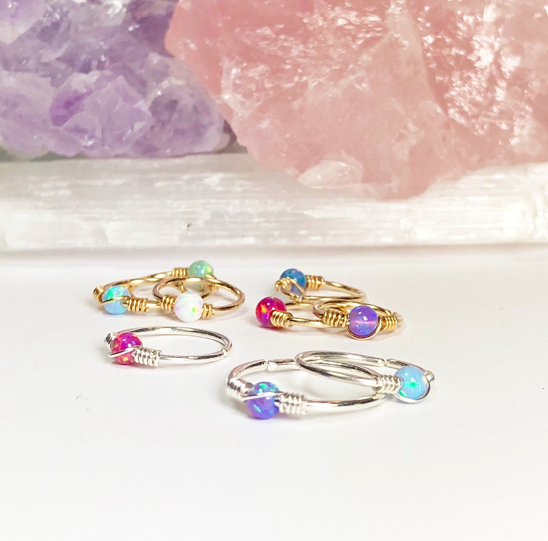 Sterling Silver Rook Cartilage Earring Hoop Simulated Opal | Etsy