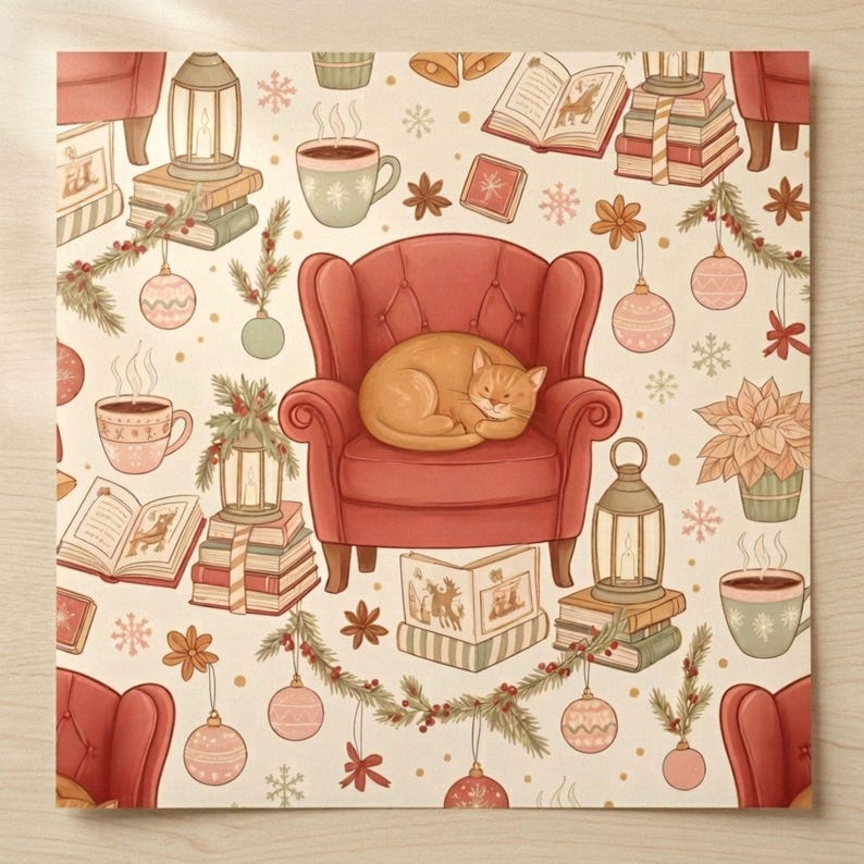 Cat Christmas Pattern Digital Download, Cozy Seamless Design for ...