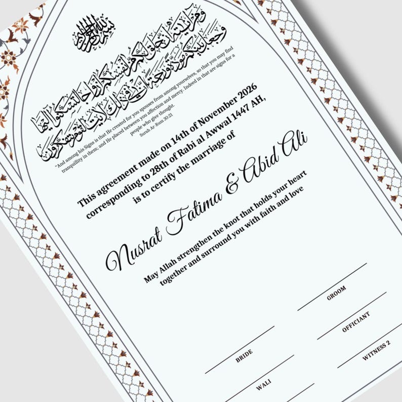 Nikkah Certificate Canva Template Digital Download Floral Nikah Nama ...