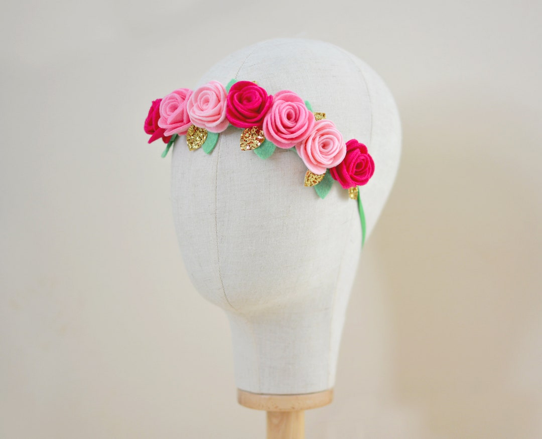 Pink Rose Flower Crown, Pink Rose Headband, Valentines Day Headband ...