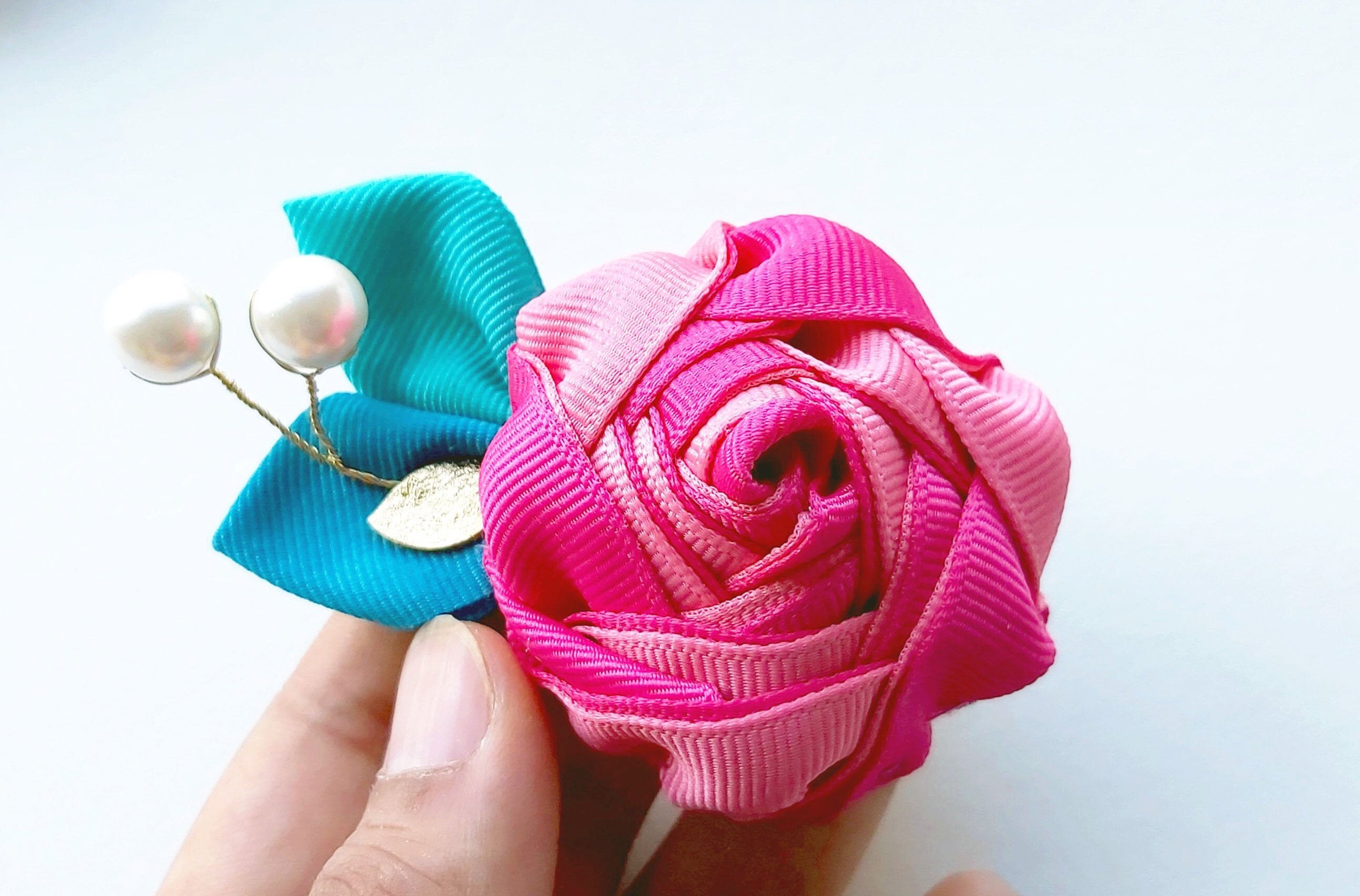 Pink Rose Hair Clip Pink Boho Hair clip Pearl hair clip | Etsy