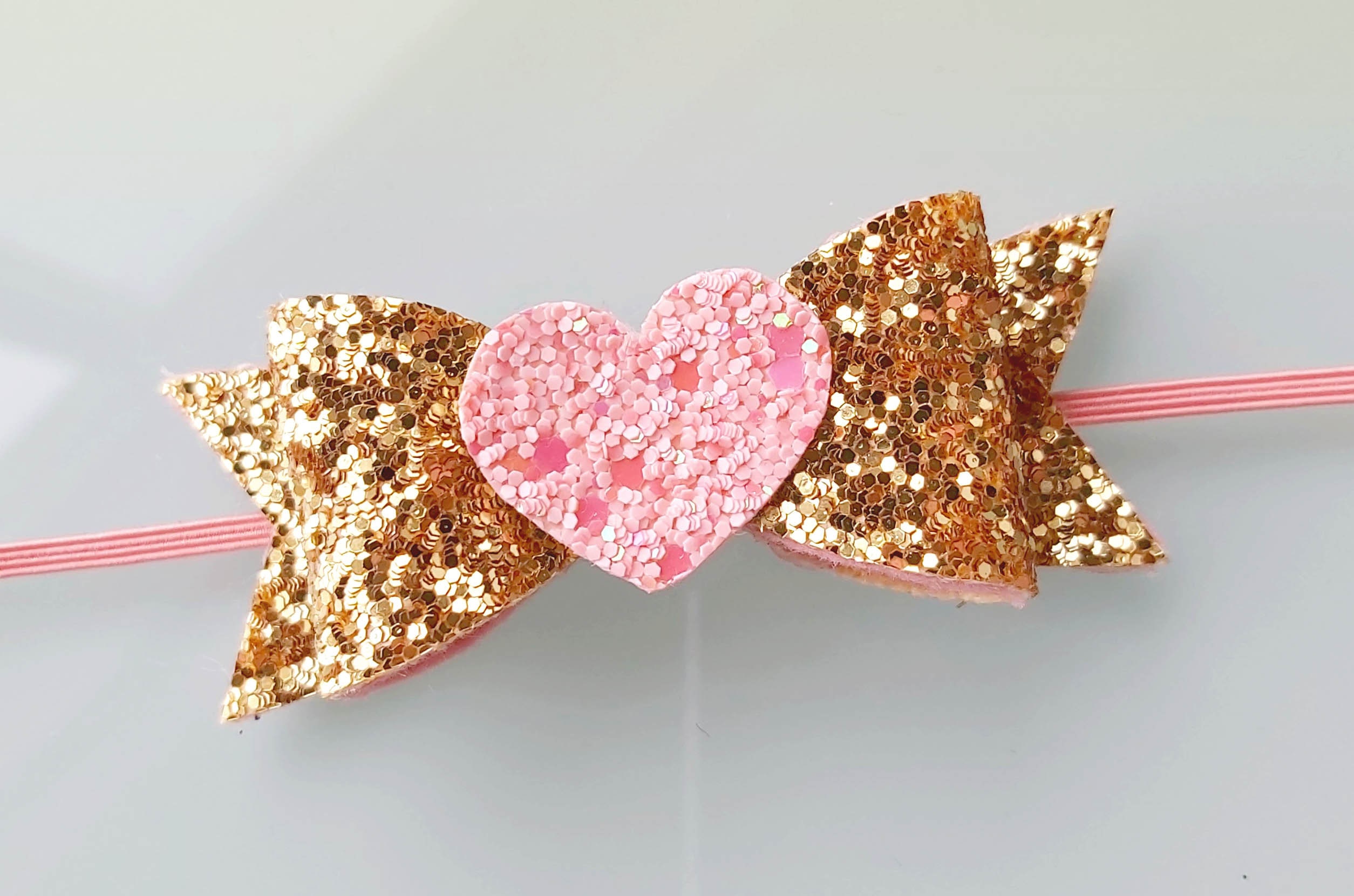 Pink and Gold Chunky Glitter Bow Pink Glitter Heart Hairbow - Etsy