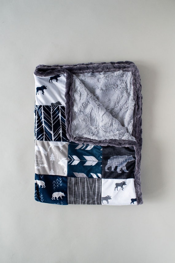 Woodland Patchwork Minky Blanket Designer Bedding | Etsy