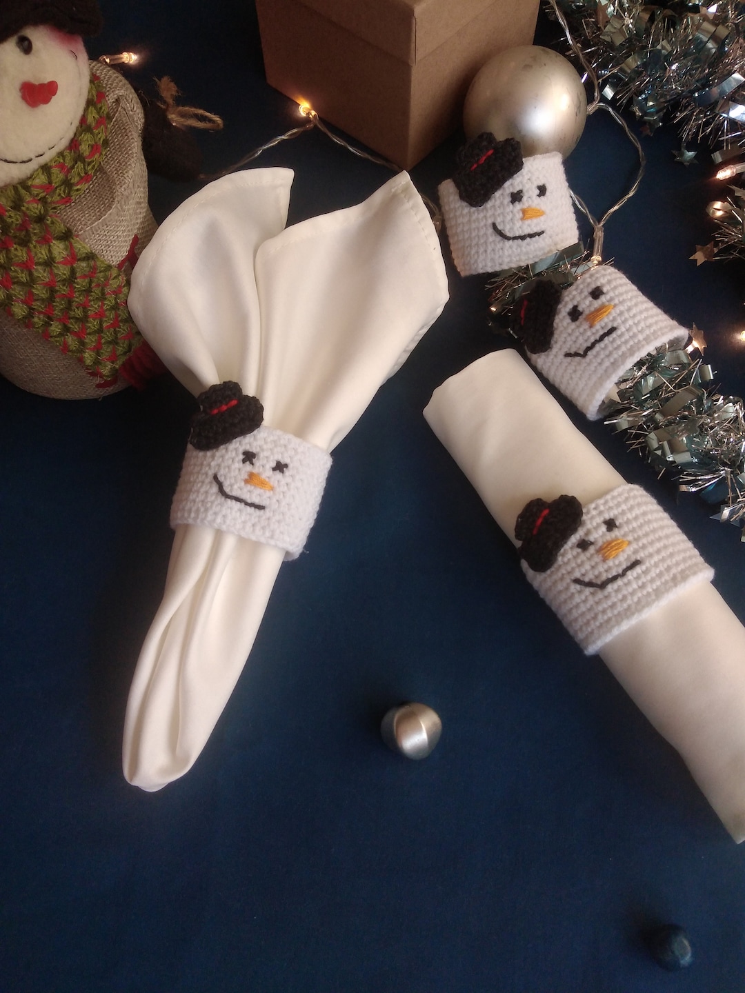 Set of 4 or 6 Snowman Napkin Rings, Christmas Napkin Rings, White ...