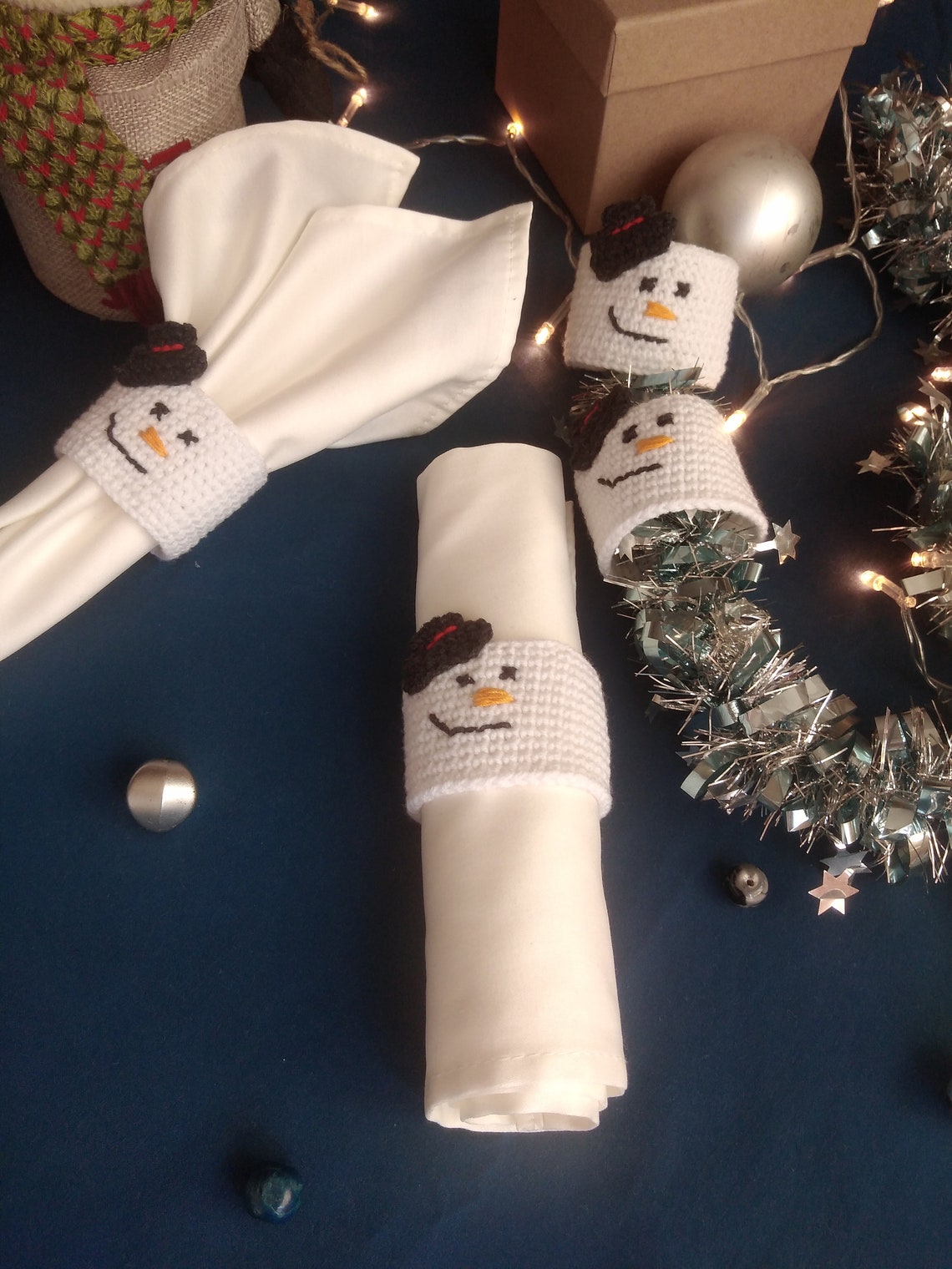 Set of 4 or 6 Snowman Napkin Rings, Christmas Napkin Rings, White ...