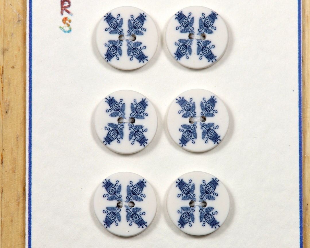 Delft Style Tulip Buttons 15mm Set of 6. Polymer Clay Buttons in Blue ...