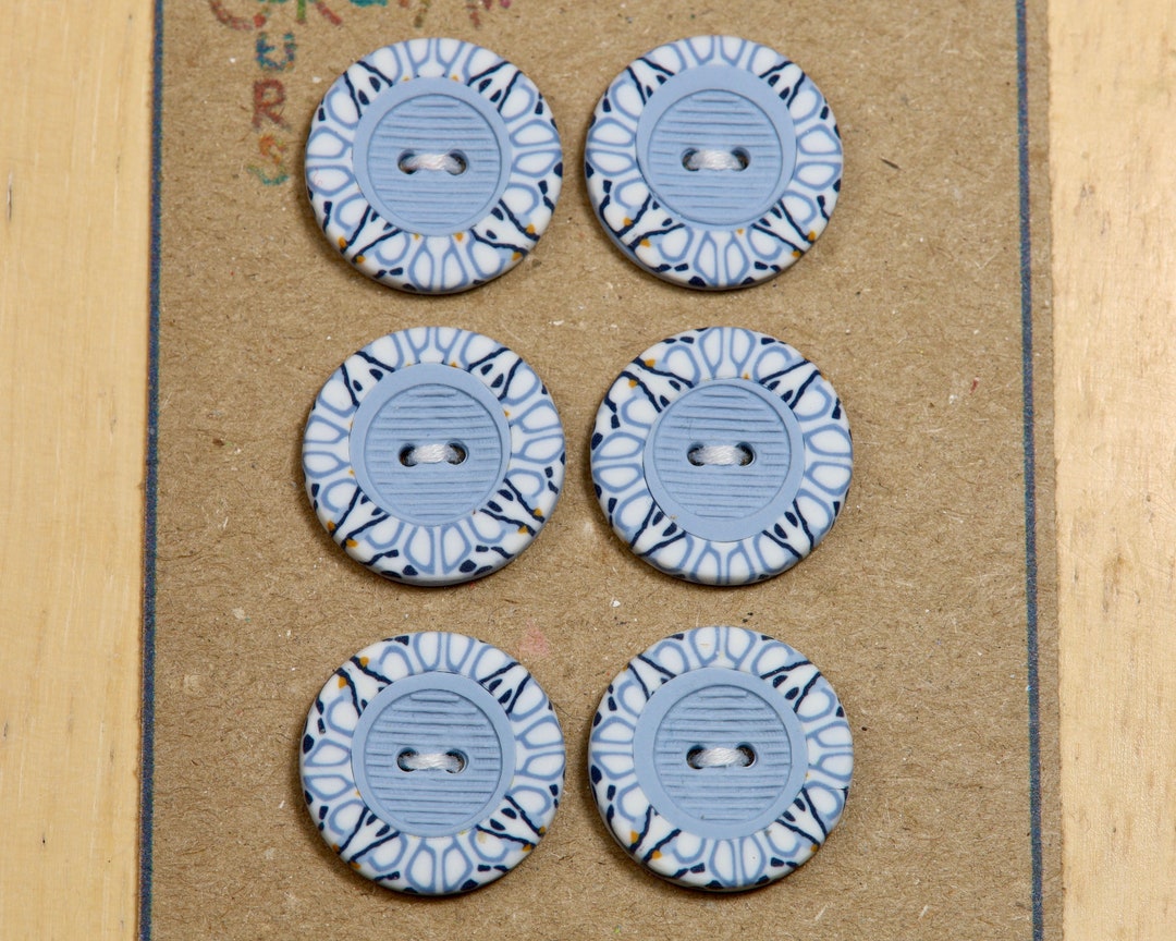 Ice Blue and White 19mm Buttons With Textured Centre. Polymer Clay ...