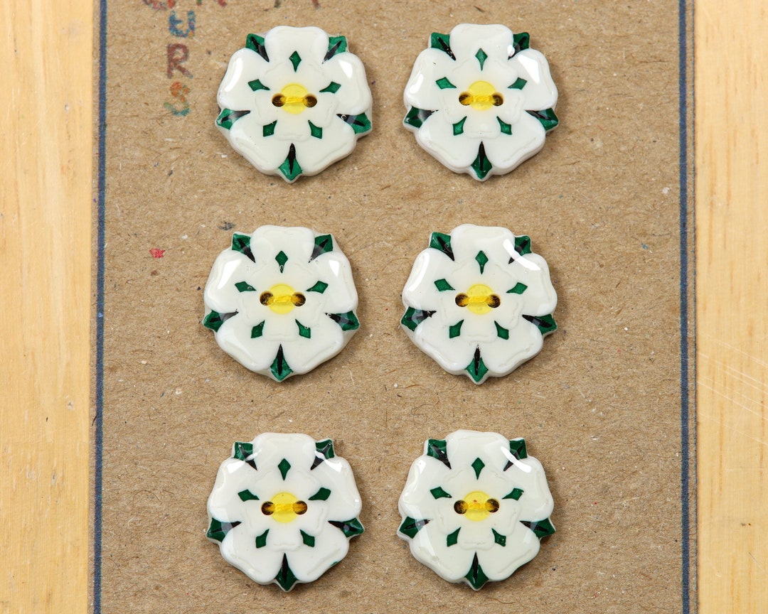Yorkshire White Rose Buttons in Polymer Clay. Rose Buttons Hand Painted ...