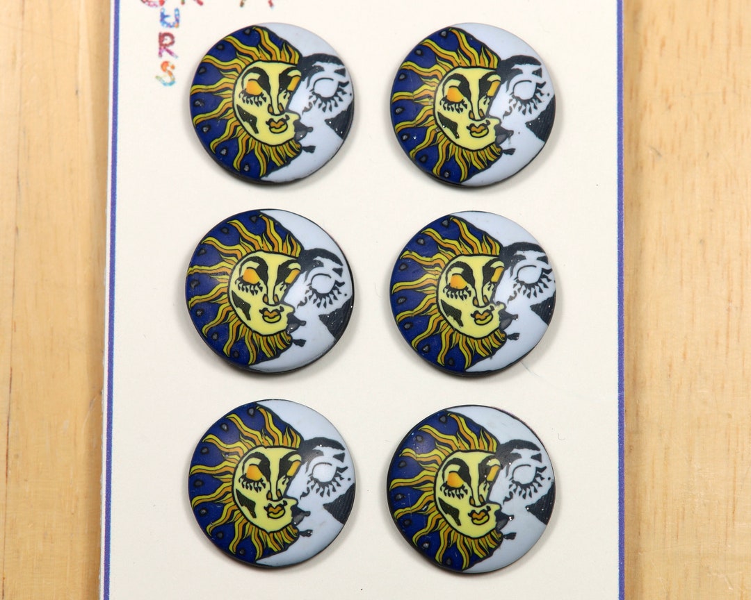 Sun and Moon Shank Buttons Set of 6 Large in Polymer Clay. Eclipse ...