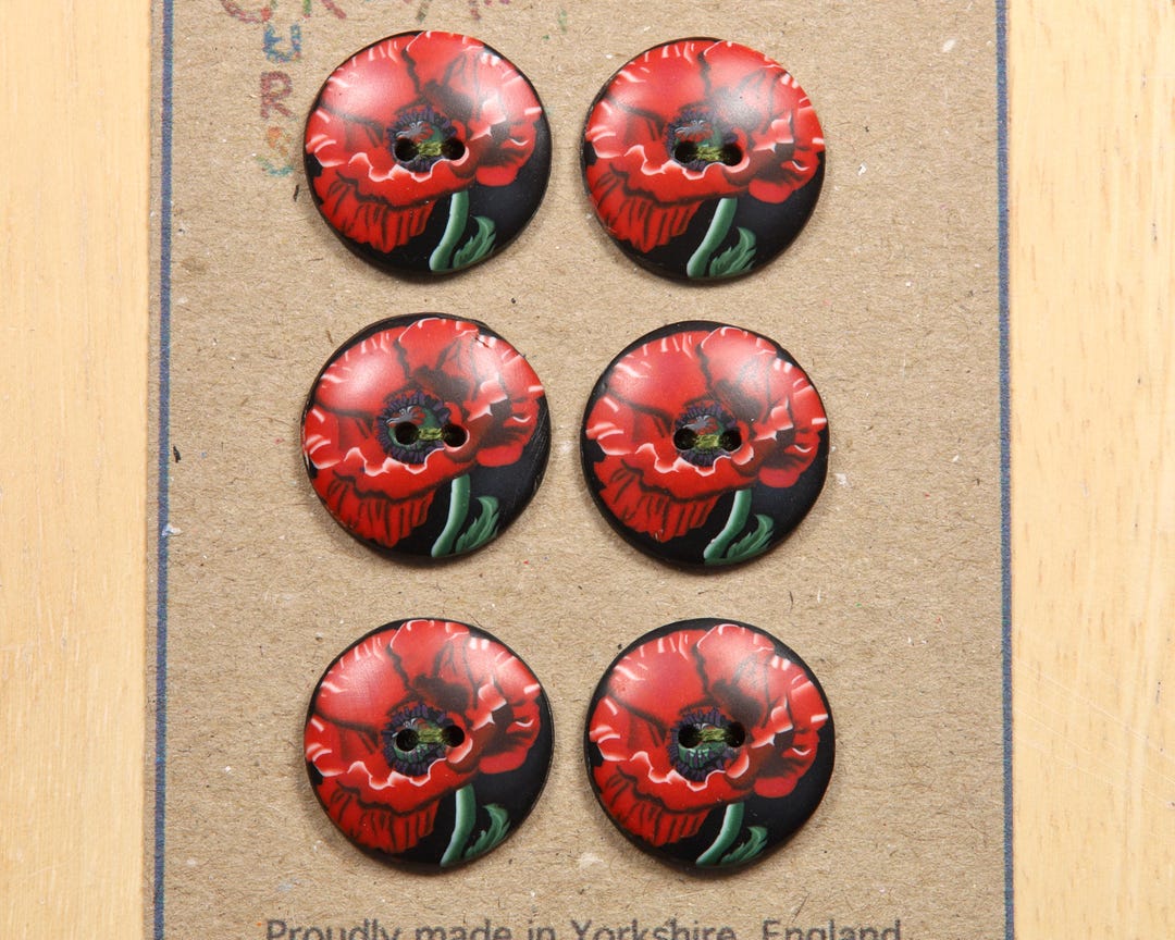 Poppy Buttons in Polymer Clay | 6 Red 19mm Poppy Buttons | Red Flower ...