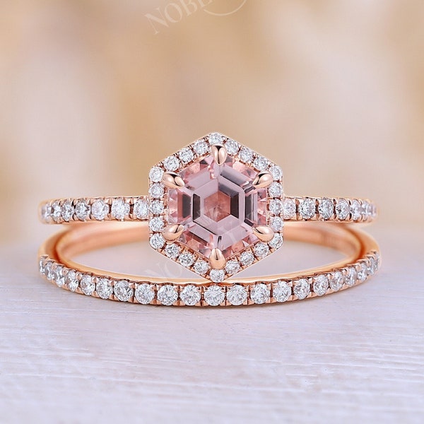 Morganite Engagement Ring Set - Etsy