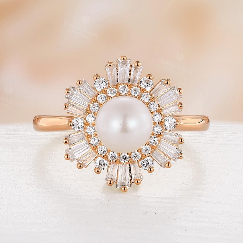 Pearl Engagement Ring Set - Etsy