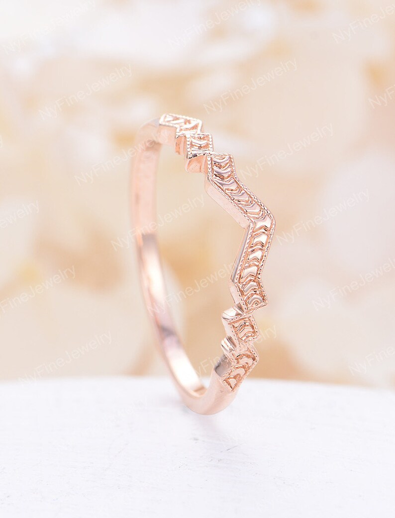 Vintage Plain Curved Wedding Band Rose Gold Wedding Ring | Etsy