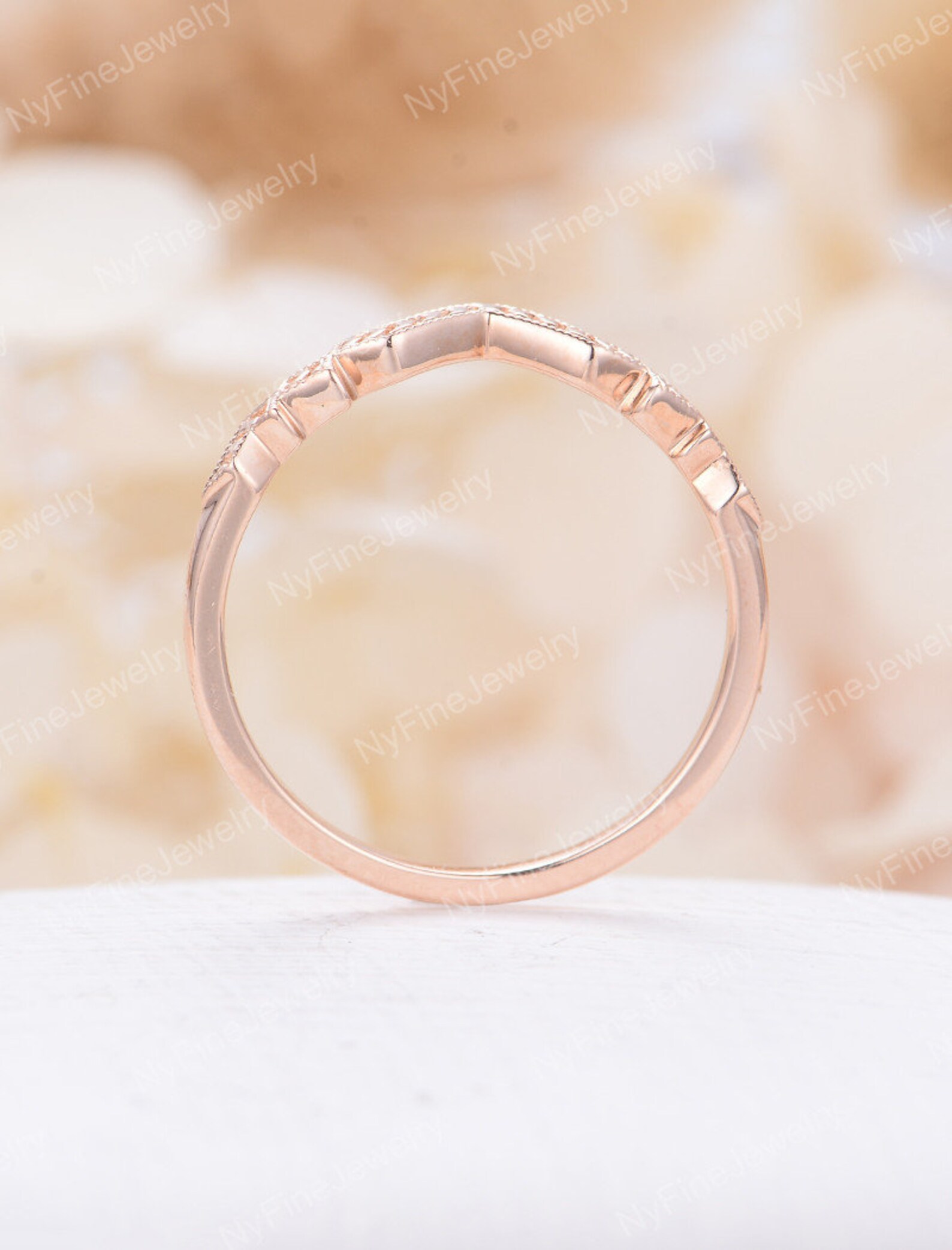 Vintage Plain Curved Wedding Band Rose Gold Wedding Ring - Etsy