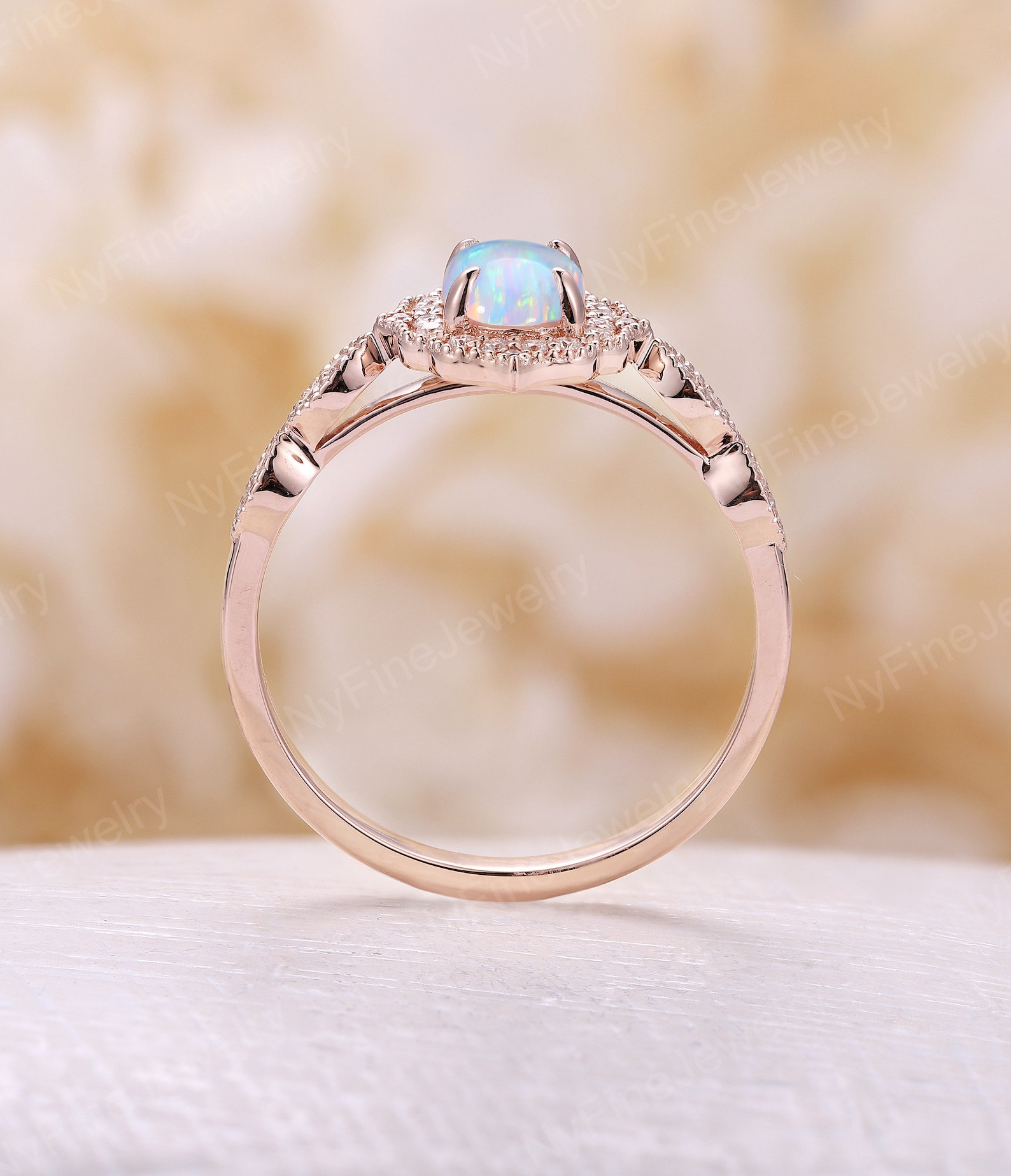 Oval Lab Opal Engagement Ring Rose Gold Vintage Milgrain | Etsy