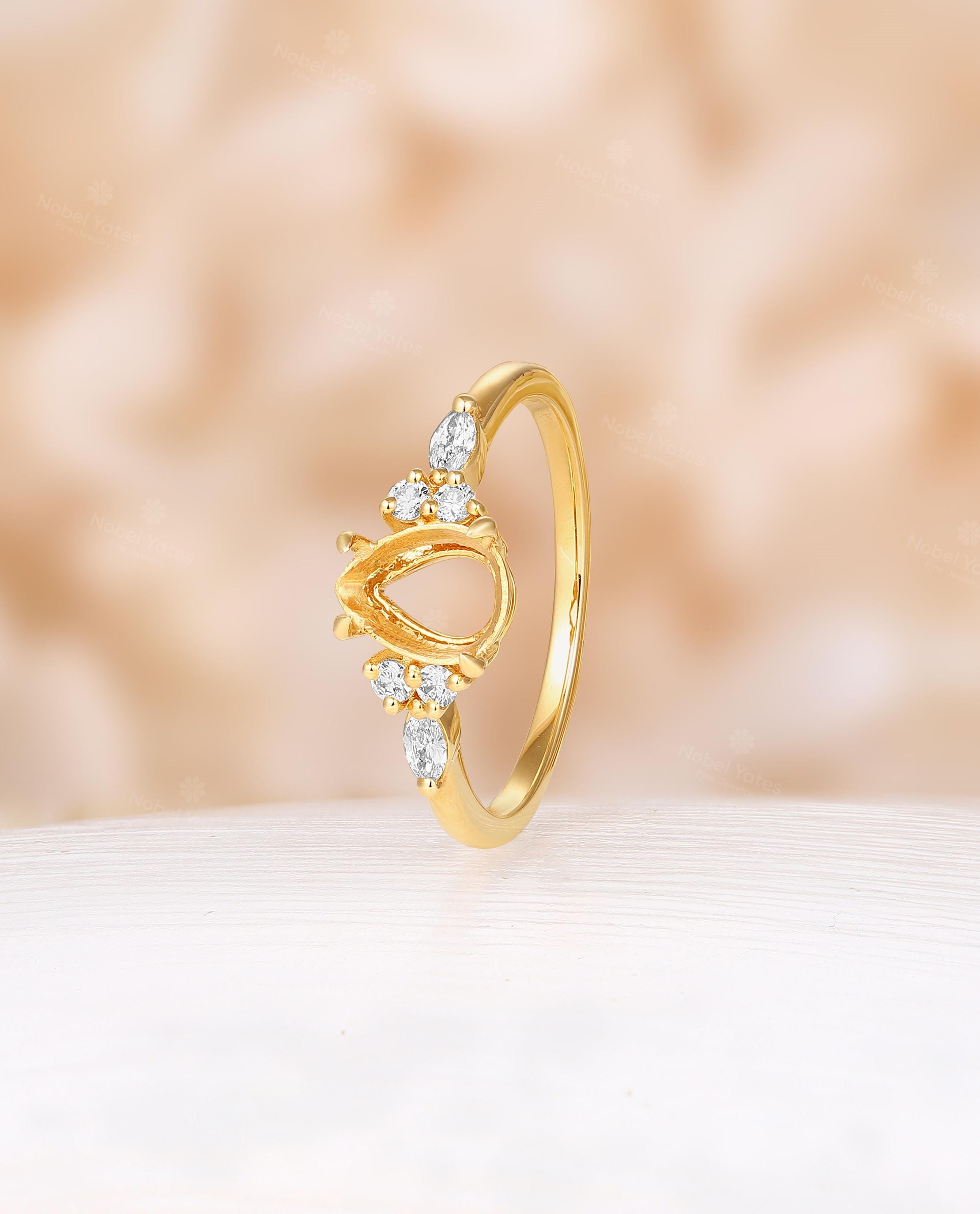 Pear Engagement Ring Mount, Semi Mount 18K Gold Ring for Custom ...