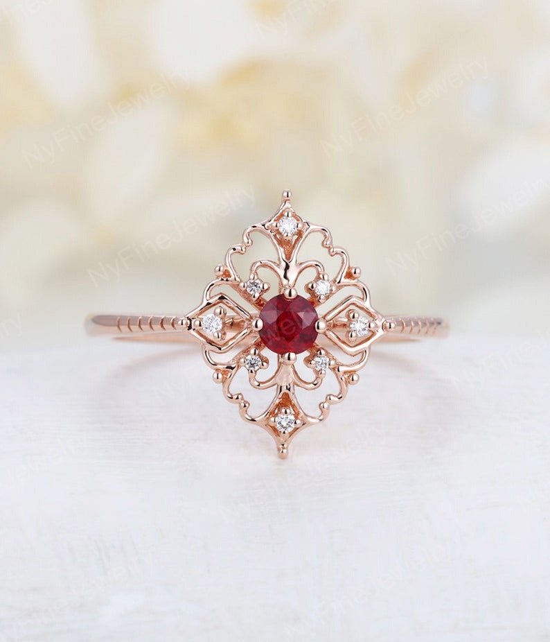 Art Deco Natural Ruby Engagement Ring Vintage Unique Band Rose - Etsy