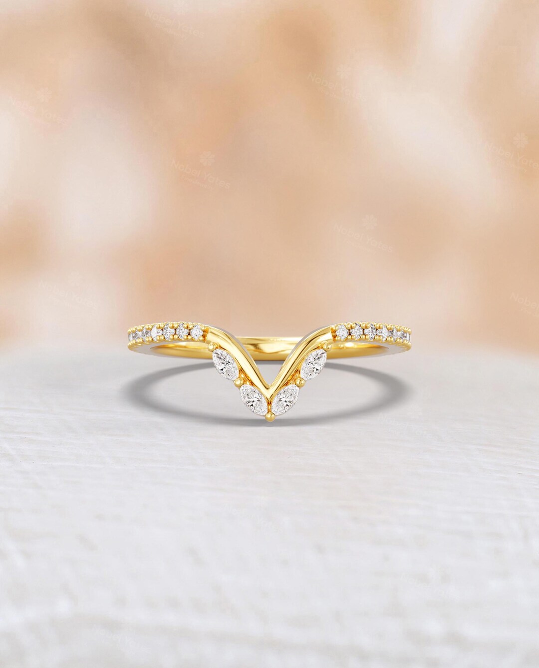 Custom V - Shaped Solid Gold Wedding Band, Lab Grown Diamond Curved ...