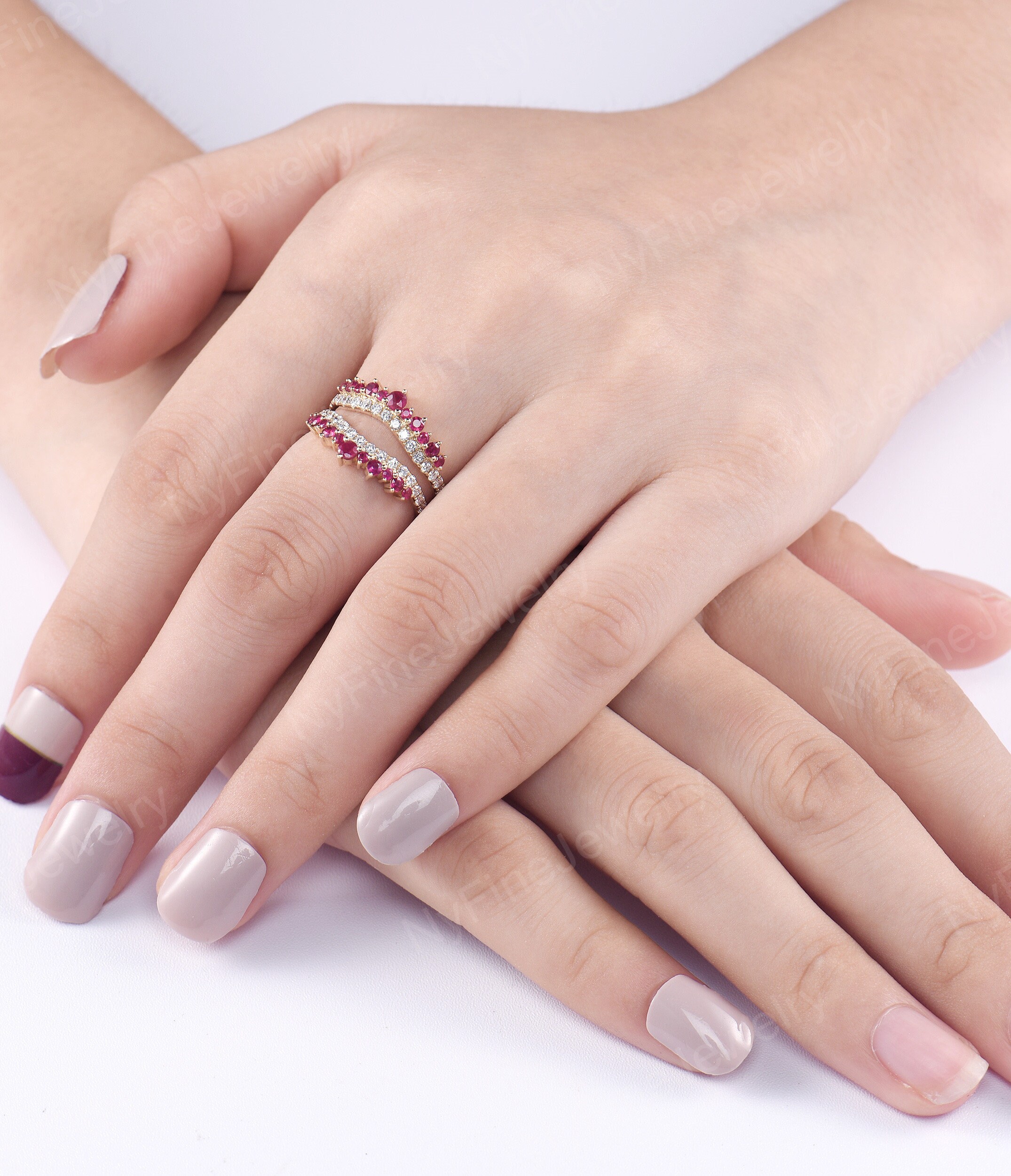 Ring Enhancer Art Deco Natural Ruby Wedding Band Unique - Etsy