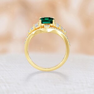 Art Deco Lab Emerald Engagement Ring, Irregular Symmetrical Lab Grown ...
