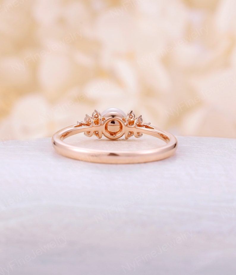 Akoya Pearl Engagement Ring Rose Gold Diamond Cluster | Etsy