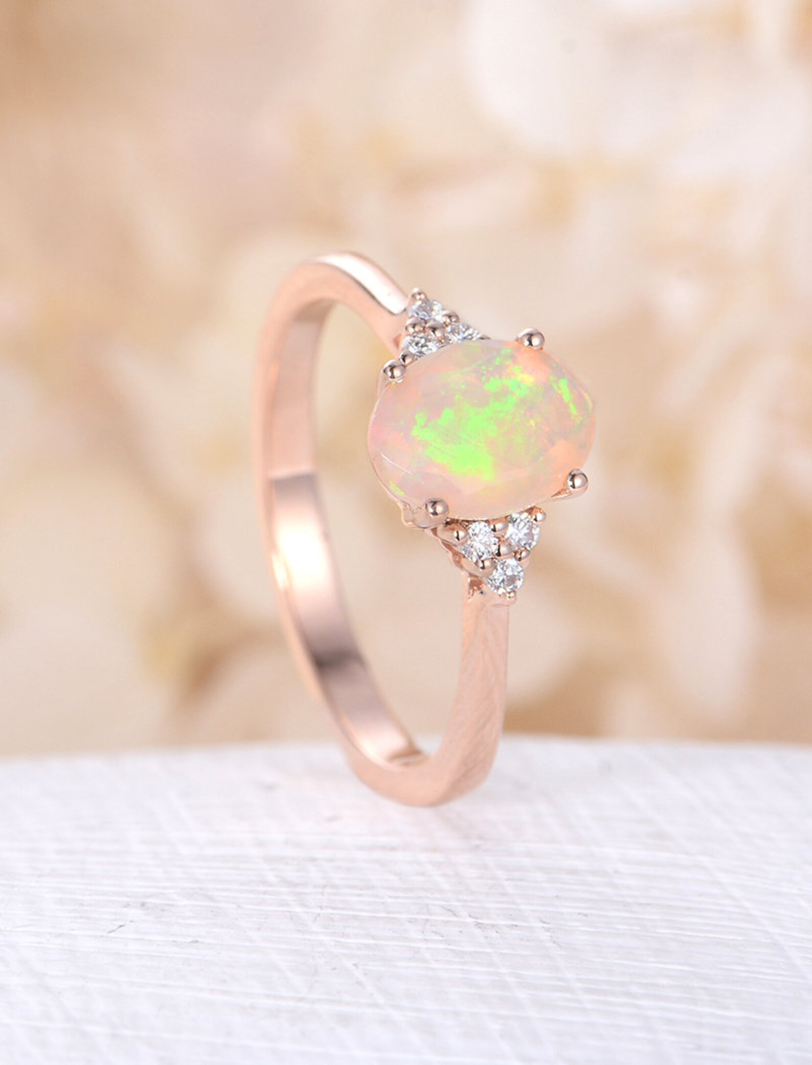 Faceted Opal Engagement Ring Rose Gold Diamond Cluster Ring - Etsy