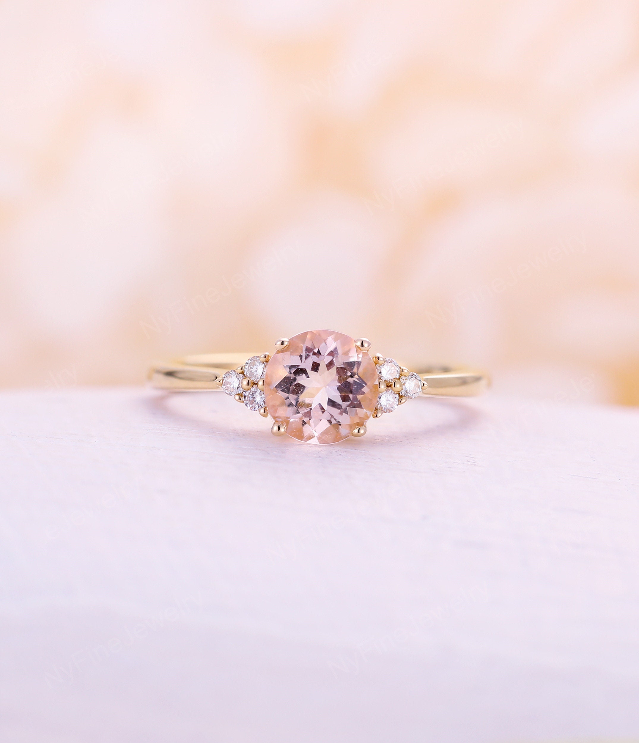 Peach Morganite engagement ring solitaire ring 14k Rose gold | Etsy