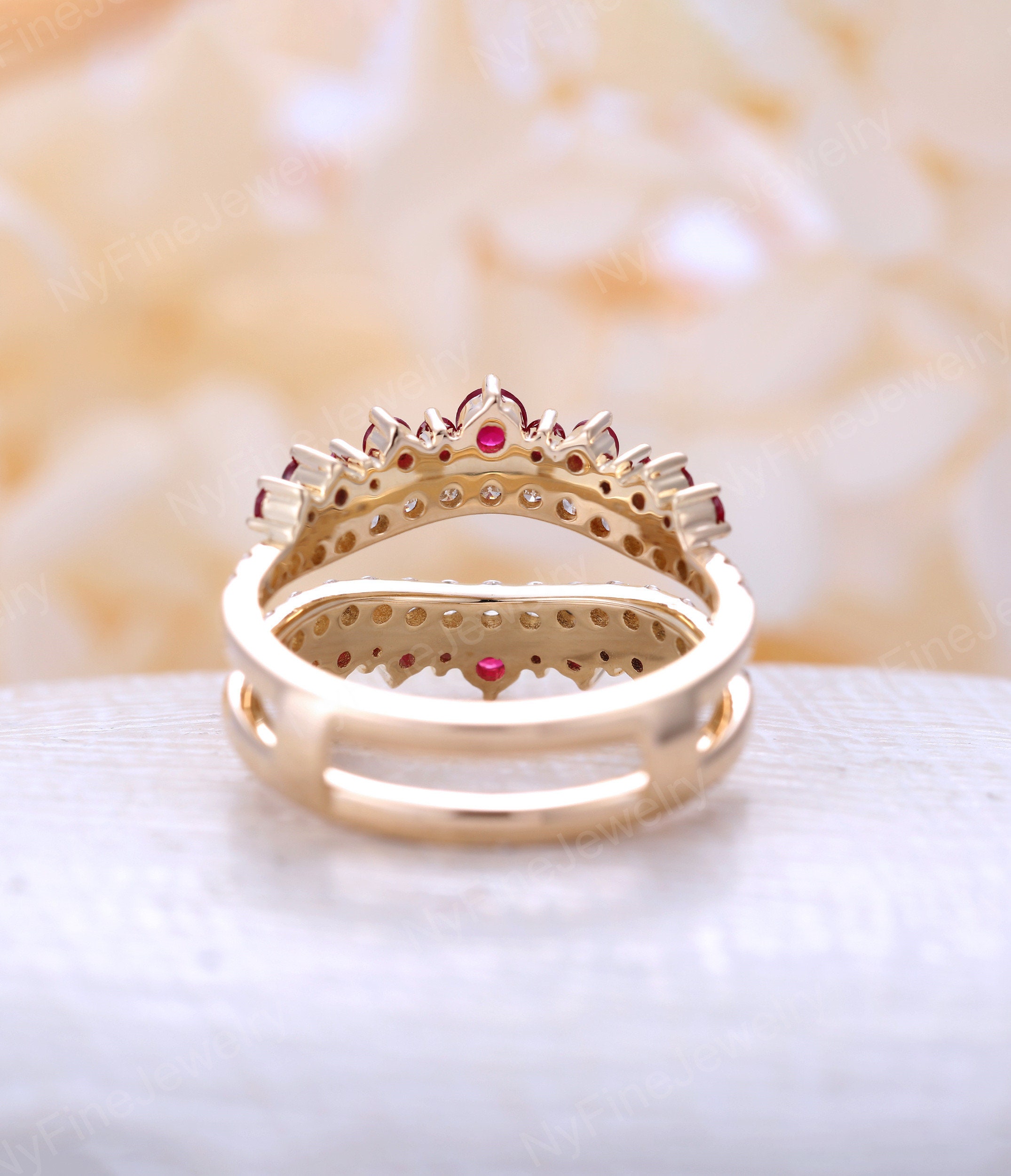 Ring Enhancer Art Deco Natural Ruby Wedding Band Unique Vintage ...
