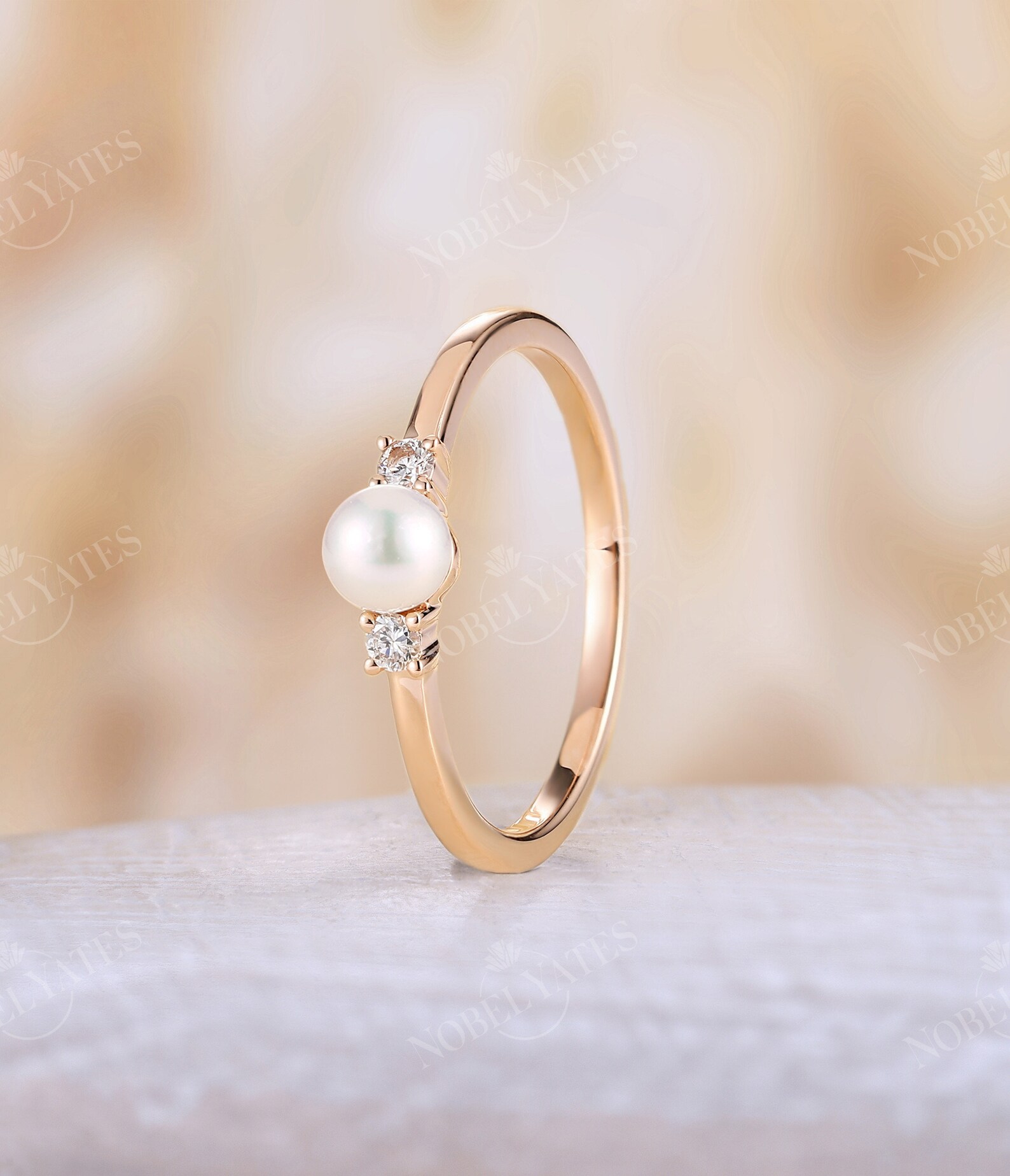 Akoya Pearl Engagement Ring Pearl Ring Rose Gold Diamond - Etsy