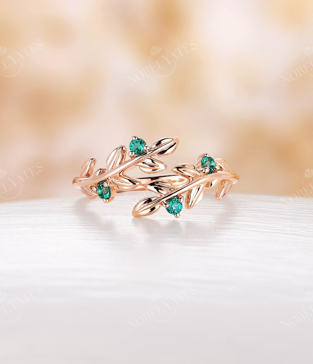 Nature Inspired Lab Emerald Leaf Wedding Band Open Band - Etsy