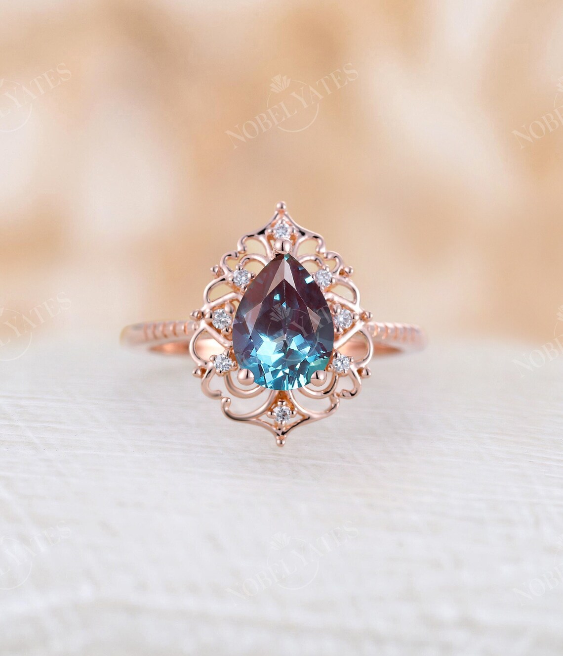 Pear Shaped Alexandrite Engagement Ring Vintage Ring 14K 18K - Etsy